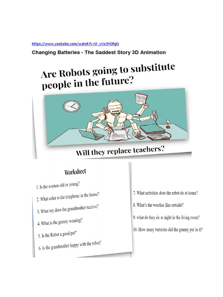 Changing Batteries-Robot Motivational Video Worksheet | PDF | Games ...