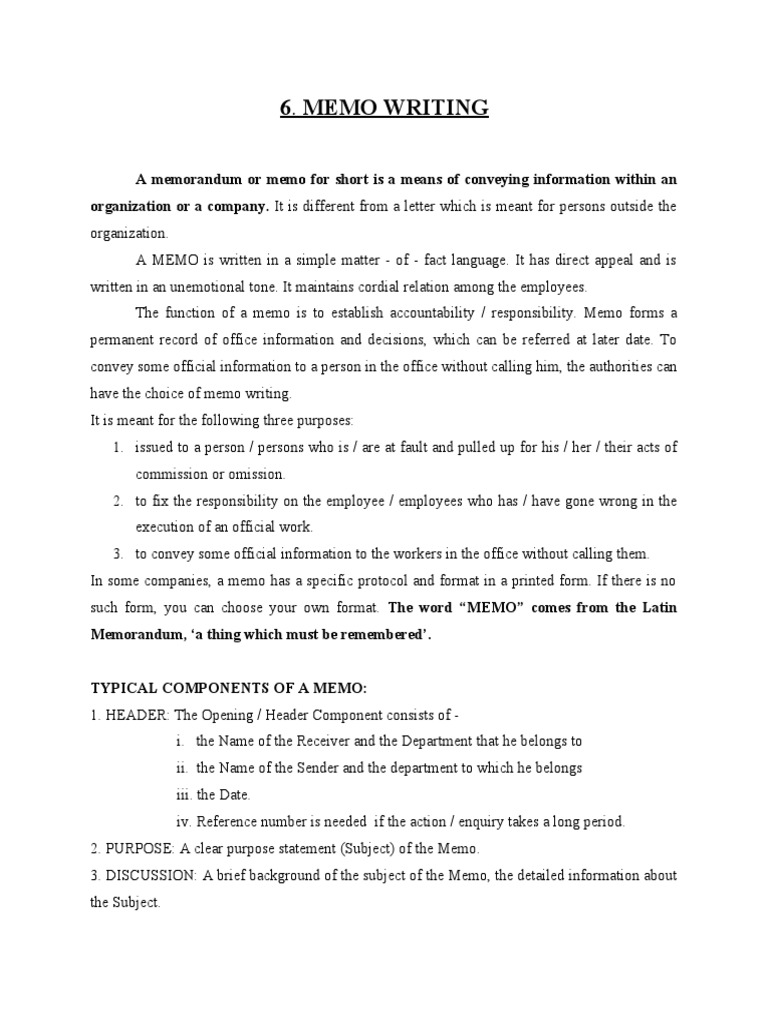 LESSON 6. Memo Writing | PDF | Memorandum