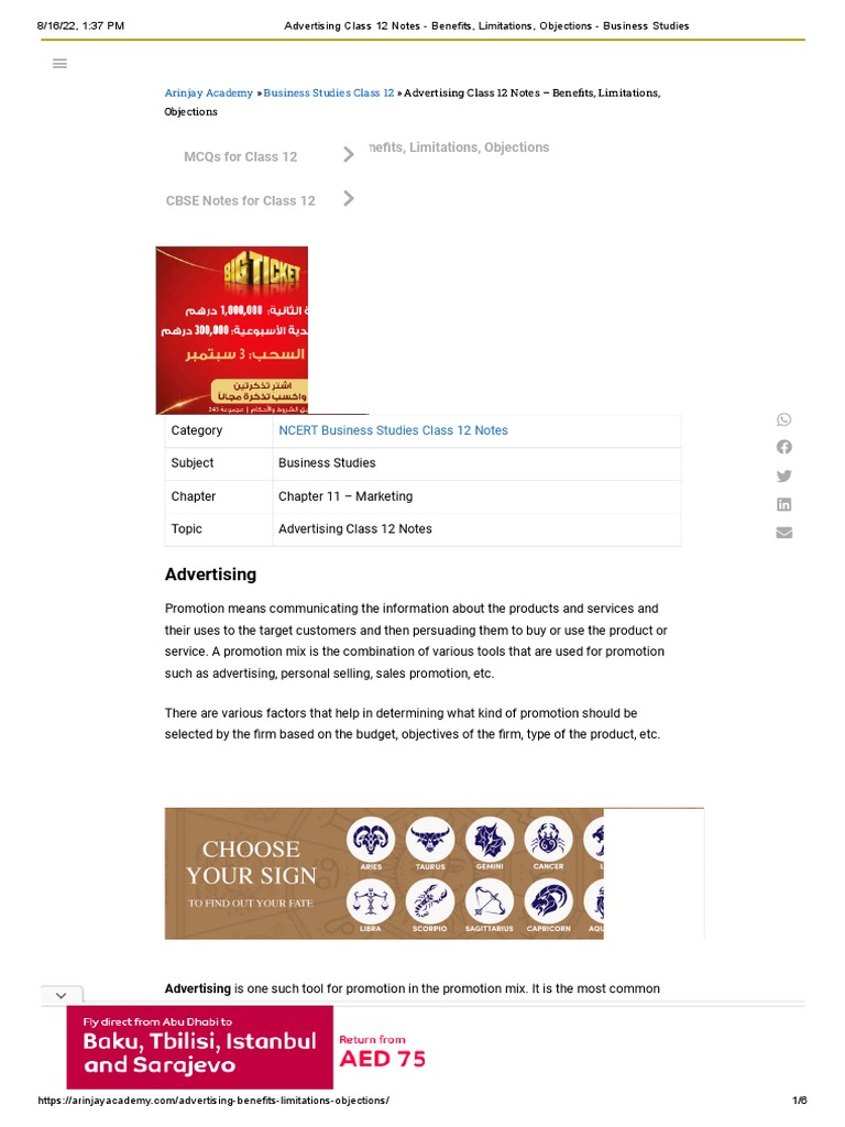 Advertising Class 12 Notes - Benefits, Limitations, Objections ...