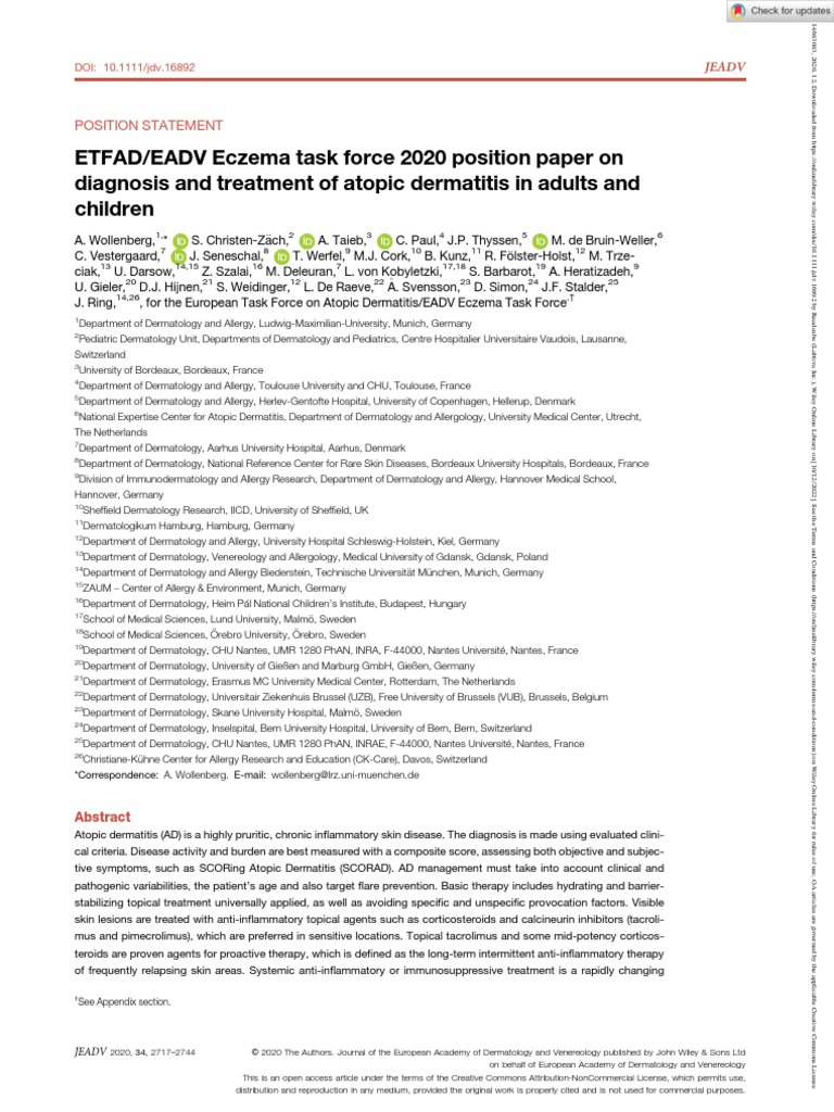 Acad Dermatol Venereol - 2020 - Wollenberg - ETFAD EADV Eczema Task ... Acad Dermatol Venereol - 2020 - Wollenberg - ETFAD EADV Eczema Task ...