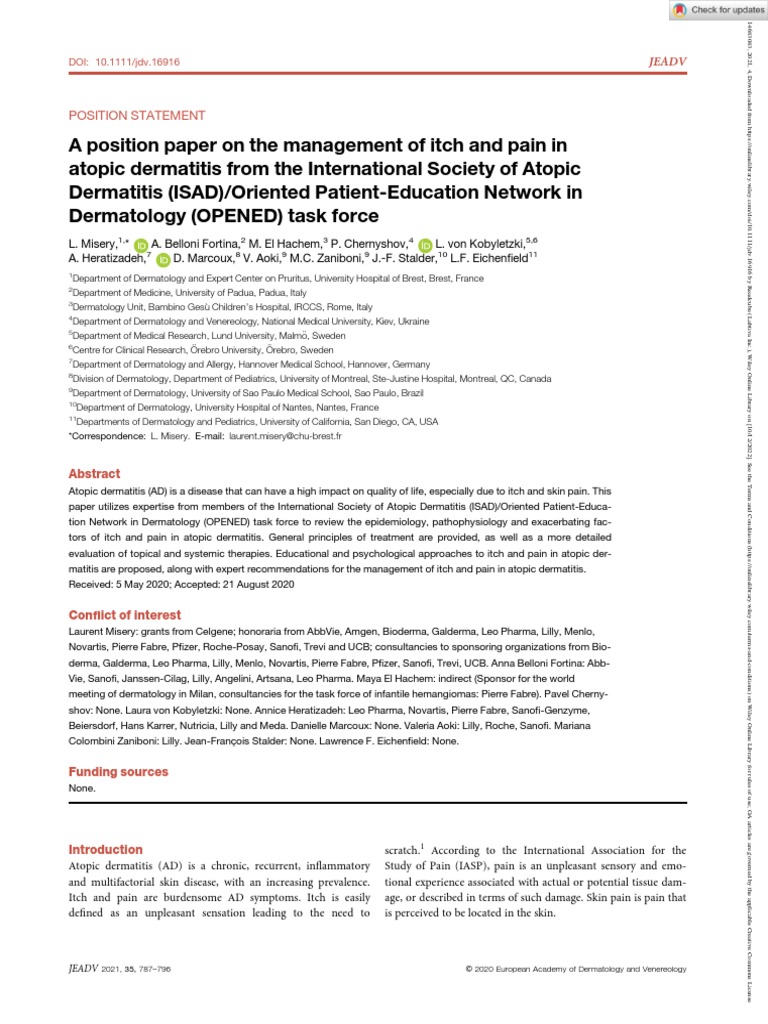 Acad Dermatol Venereol - 2020 - Misery - A Position Paper On The ...