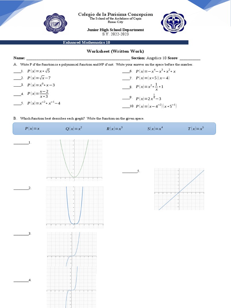 Worksheet Polynomial Functions | PDF | Mathematical Analysis | Mathematics Of Computing