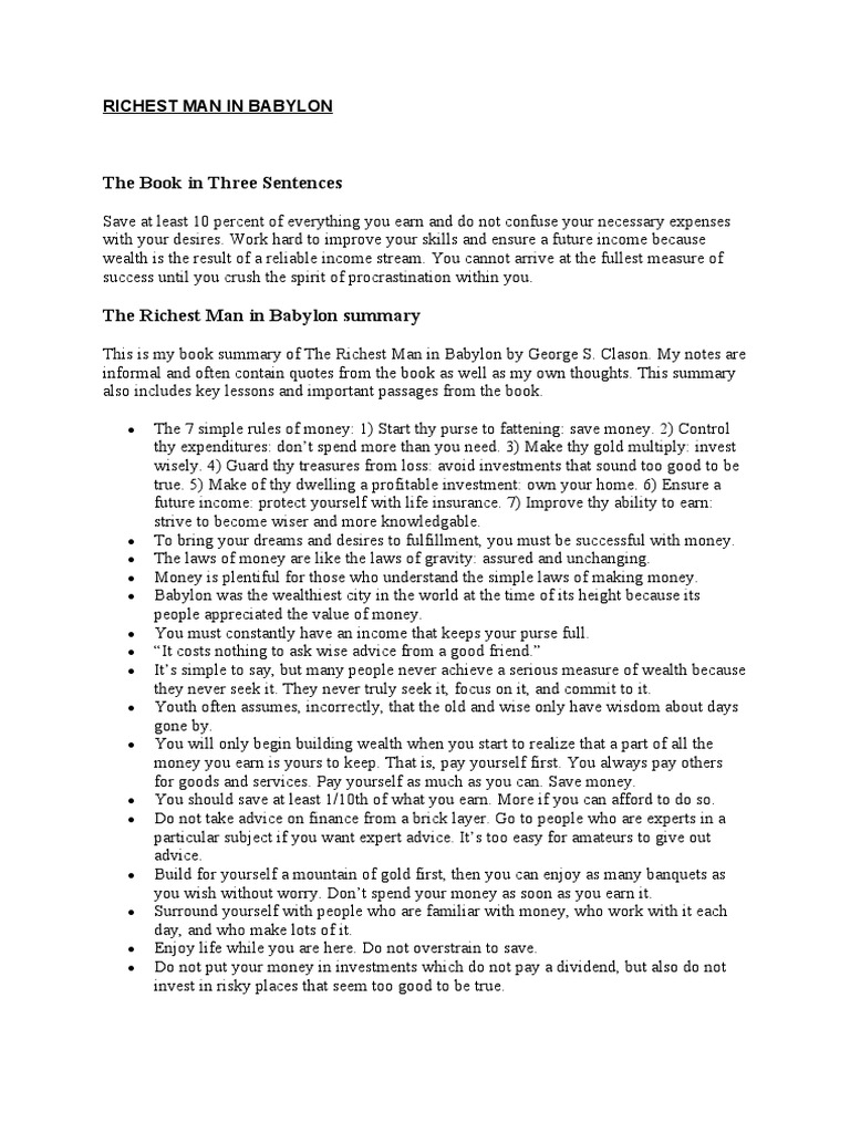 Richest Man in Babylon Annotation | PDF | Insurance | Wealth