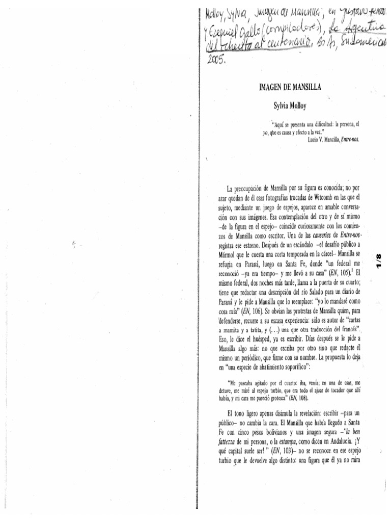 Molloy, Sylvia - Imagen de Mansilla | PDF