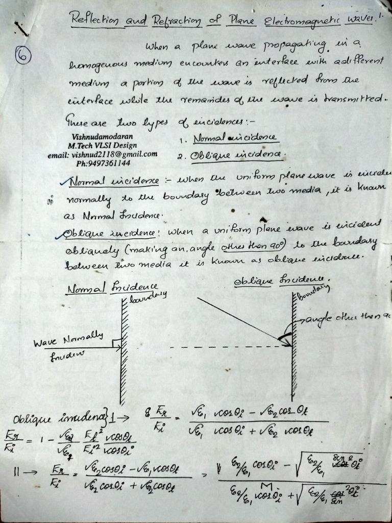 Reflection and Refraction of Plane Electromagnetic Waves | PDF ...