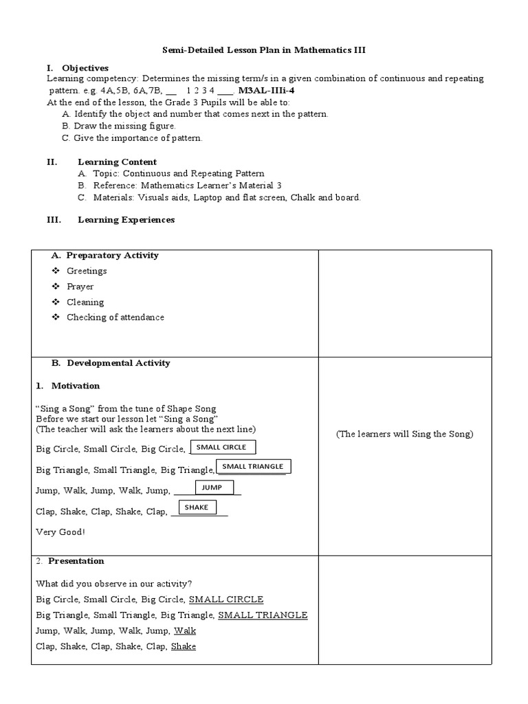 Lesson plan math 3rd quarter | PDF | Learning | Lesson Plan