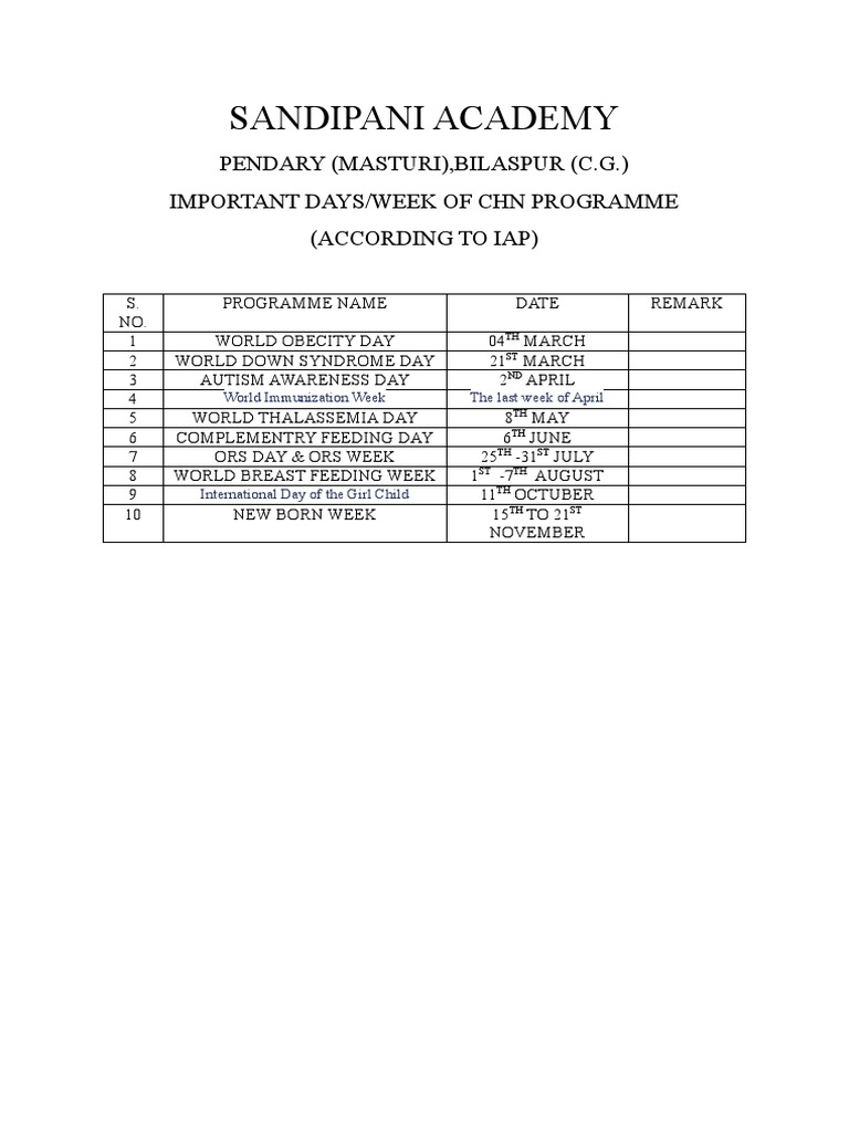 Imp Days Week CHN | PDF