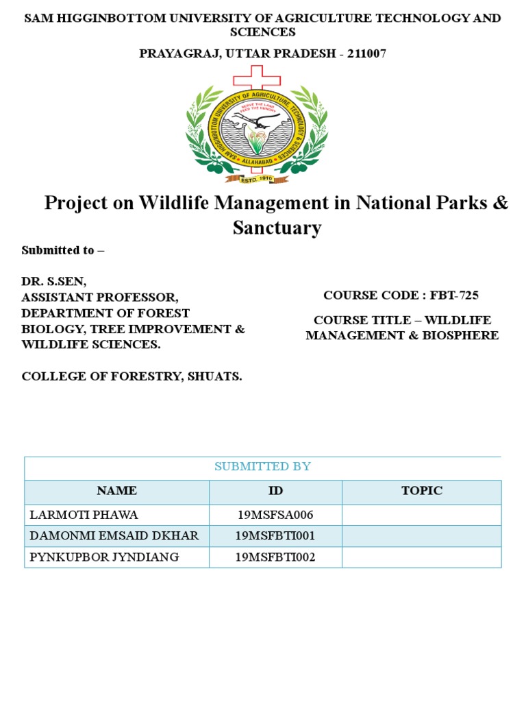 Project On Wildlife Management in National Parks & | PDF | Protected ...