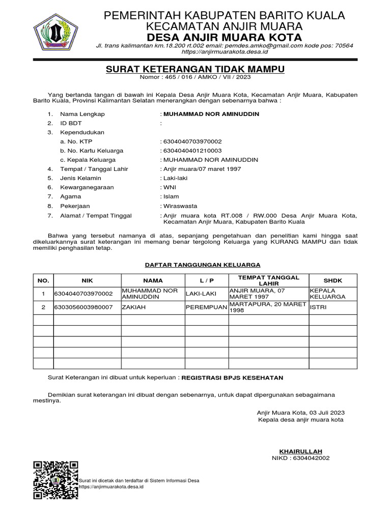 Surat SKTM Keterangan Tidak Mampu - 6304040703970002 - 2023 07 03 - 16 | PDF
