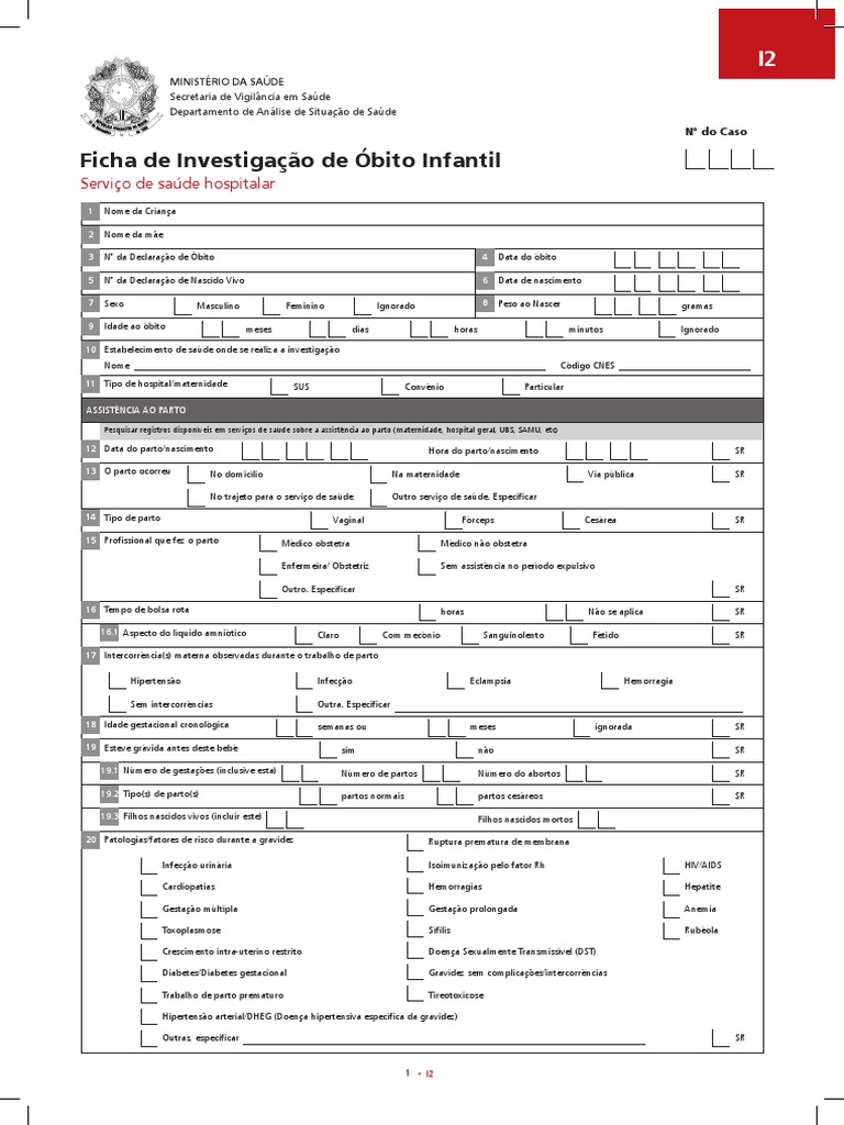I2 Ficha Investigacao Obito Infantil Servico Saude Hospitalar | PDF | Gravidez | Parto