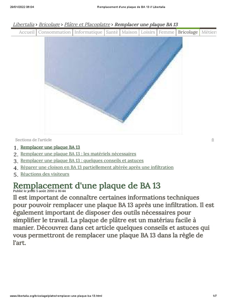 Remplacer une plaque de BA 13 facilement | PDF | Plâtre | Mur
