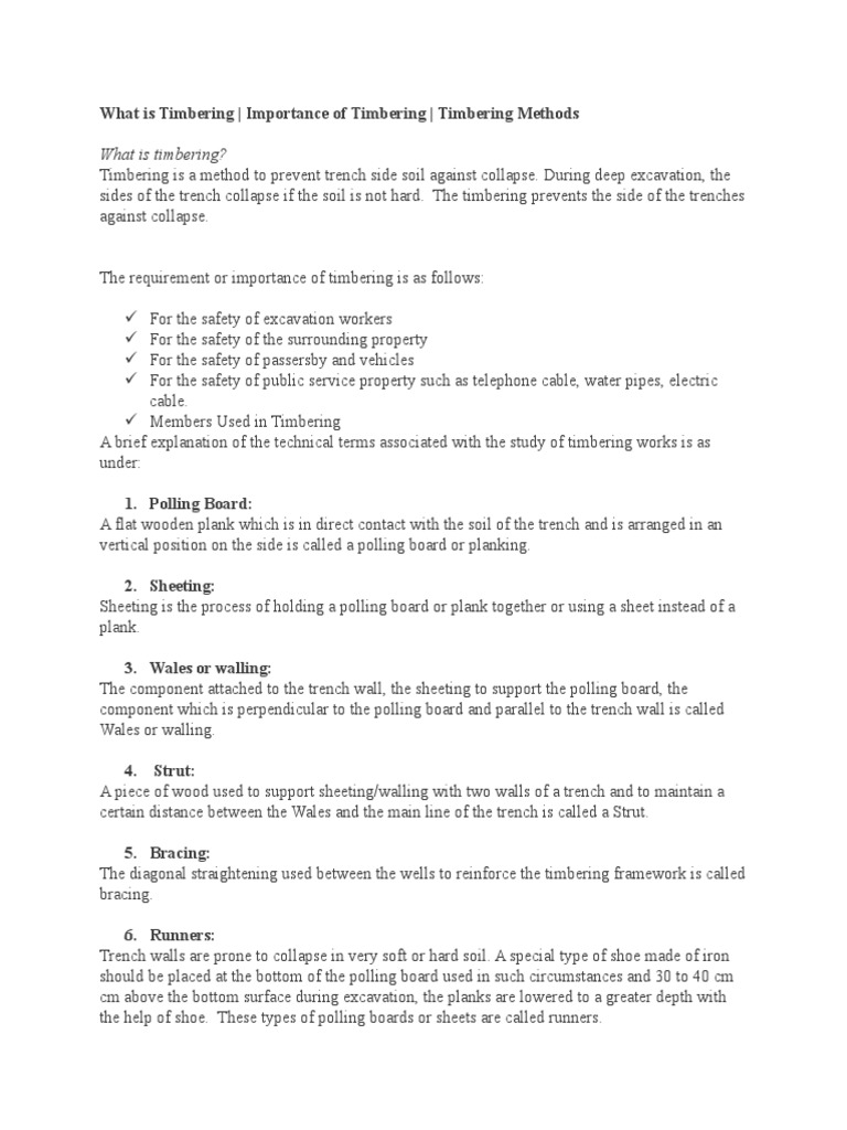 Timbering in Excavation Trenches | PDF | Deep Foundation | Trench