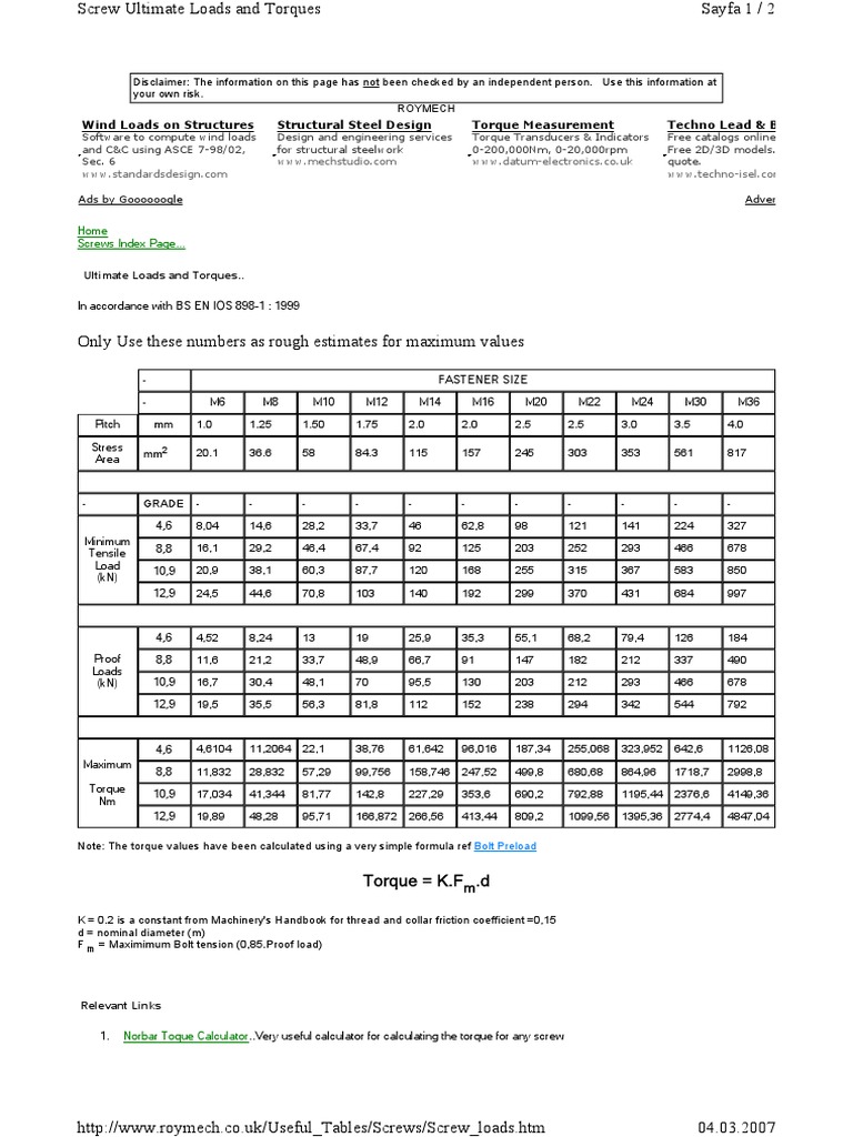 Screw Loads | PDF | Screw | Mechanical Engineering
