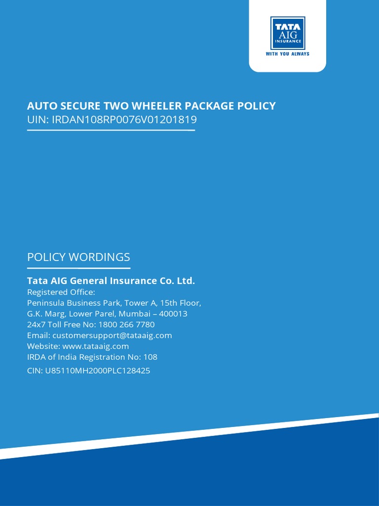 Policy - Wordings - Auto Secure Two Wheeler Package Policy - PDF ...