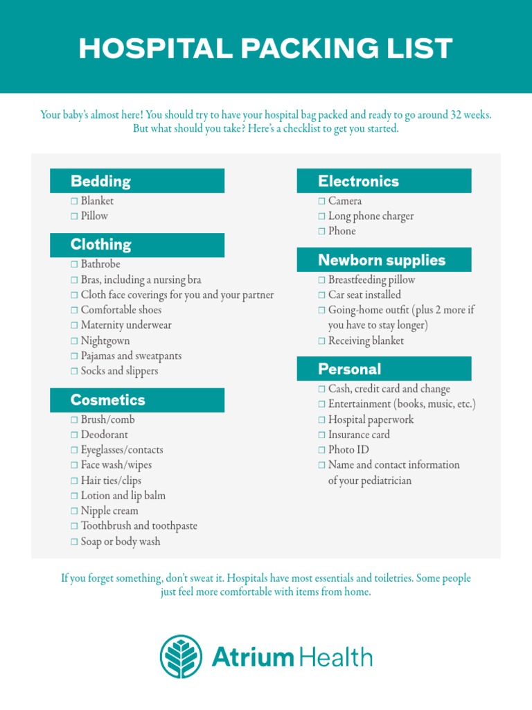 Atrium Health Hospital Packing List | PDF