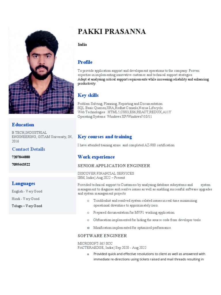 Pakki Prasanna CV | PDF | Accessibility | Technical Support