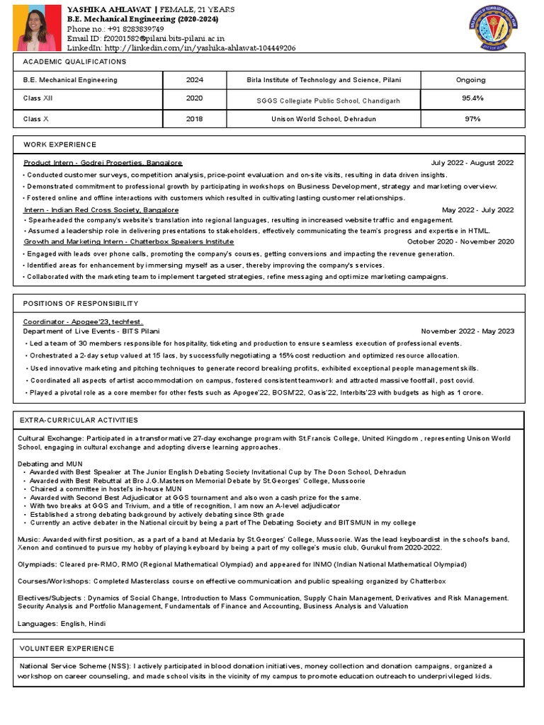 Yashika'23 Superset Resume | PDF