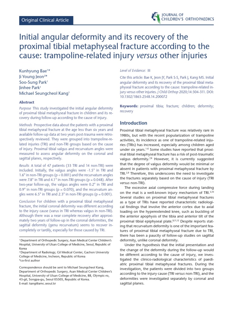 Initial Angular Deformity and Its Recovery of The Proximal Tibial ...