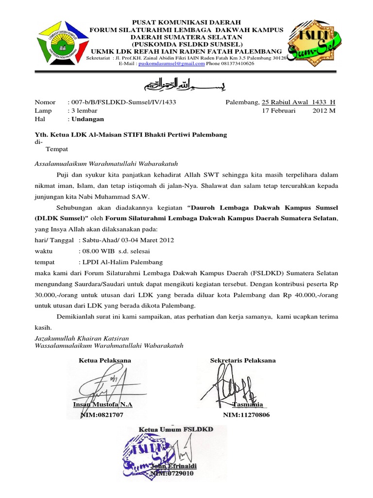Undangan Dauroh LDK Sumsel 2012 | PDF