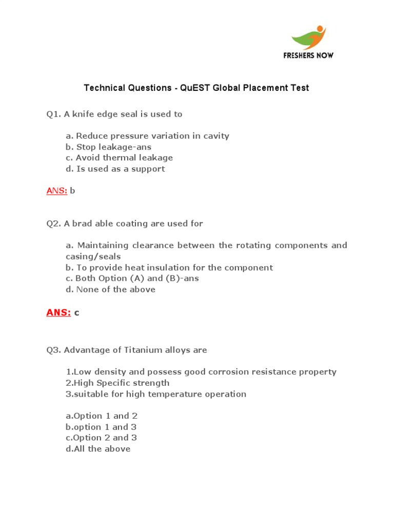 Technical Questions QuEST Global Placement Test | PDF | Gas Turbine ...