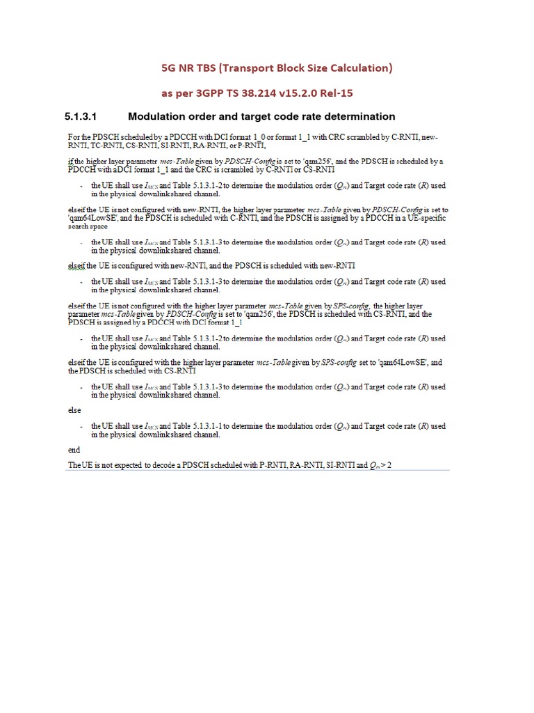 5G NR TBS Calculation | PDF