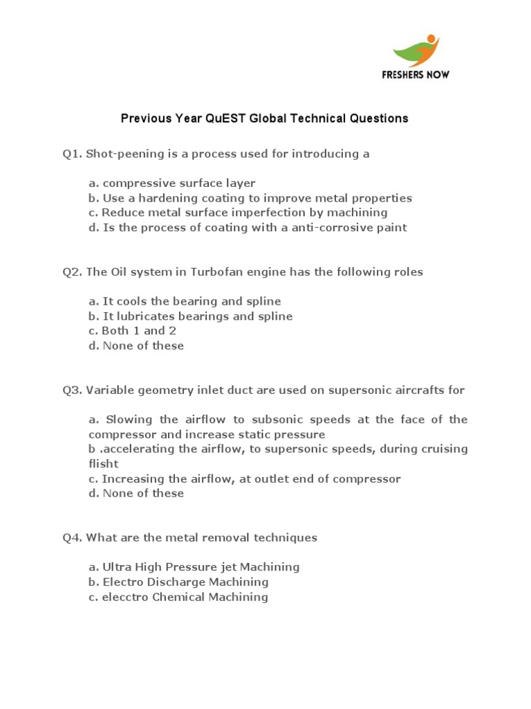 Previous Year QuEST Global Technical Questions | PDF | Jet Engine | Gas ...