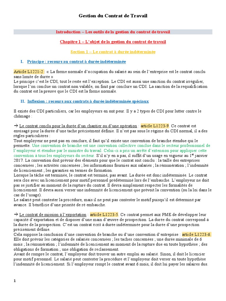 Gestion Du Contrat de Travail | PDF | Intérim (travail) | Salaires