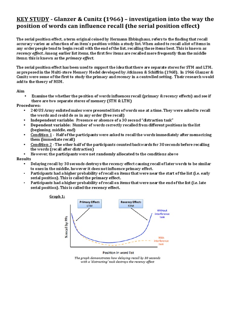 Glanzer & Cunitz: Serial Position Effect | PDF | Recall (Memory ...