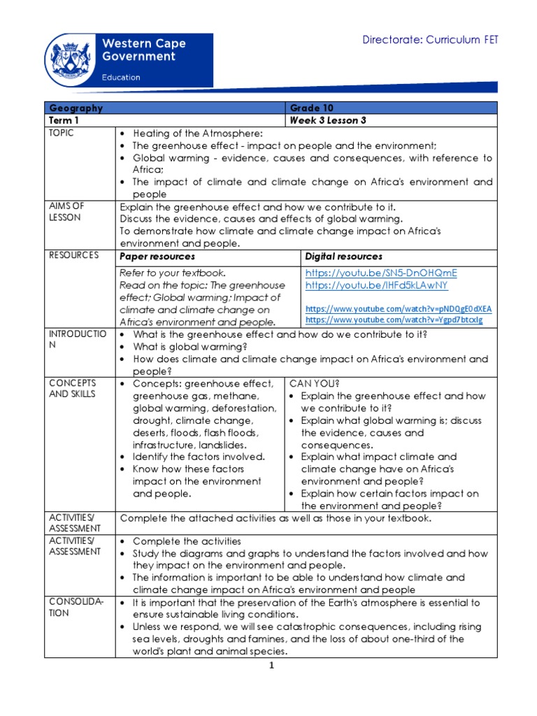 Geography Grade 10 Term 1 Week 3 - 2021 | PDF | Climate Change ...