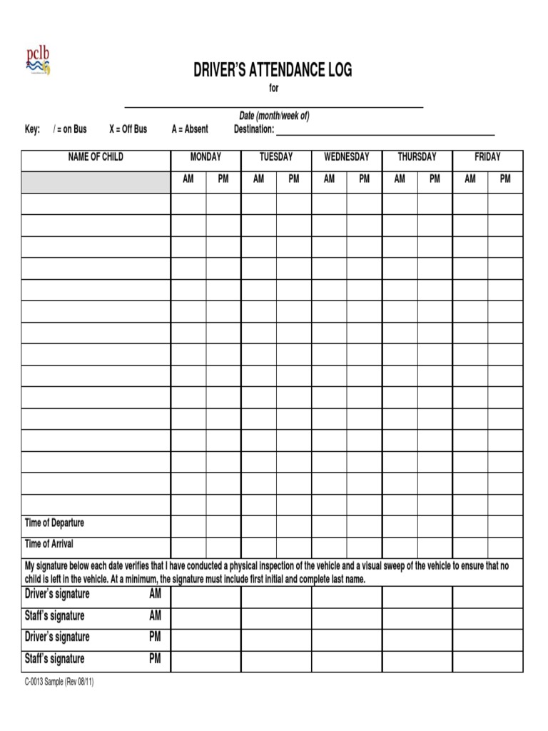Driver's Attendance Log Sheet | PDF