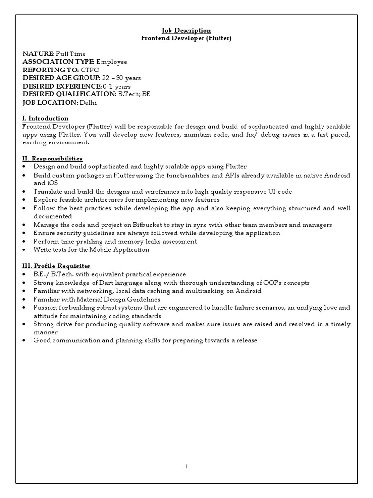 Job Description - Frontend Developer (Flutter) | PDF