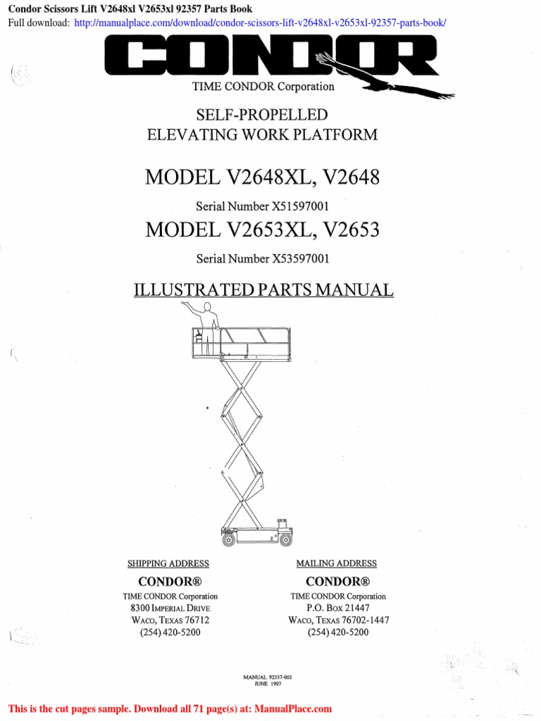Condor Scissors Lift v2648xl v2653xl 92357 Parts Book | PDF | Motor ...