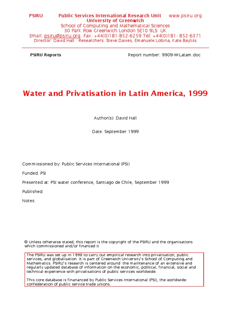 1999 September - David Hall - Water and Privatisation in Latin America ...