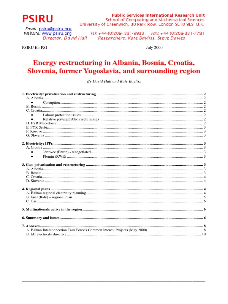 2000 July - David Hall & Kate Bayliss - Energy Restructuring in Albania ...