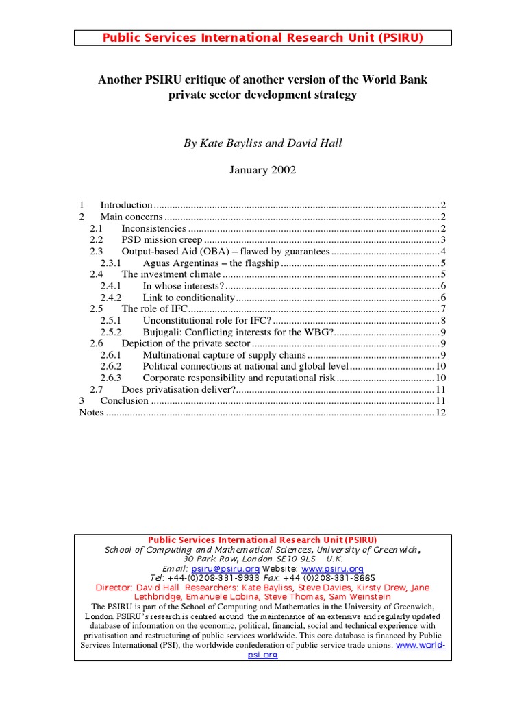 2002 January - Kate Bayliss & David Hall - Another PSIRU Critique of ...