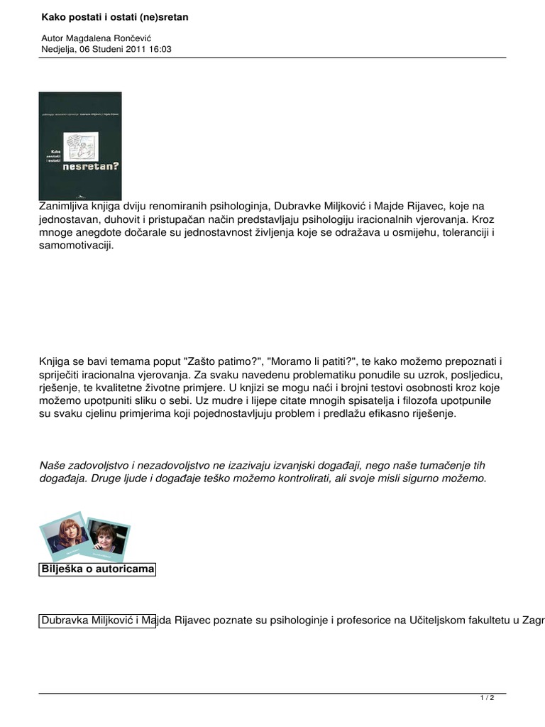 Kako Postati I Ostati Nesretan | PDF