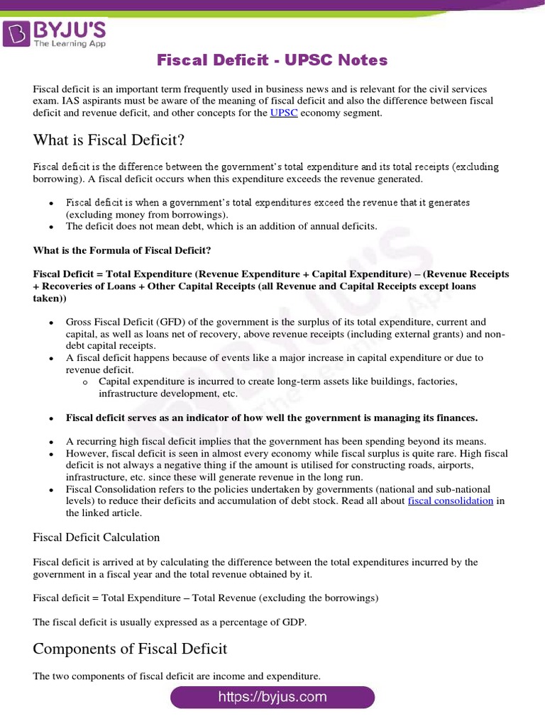 Fiscal Deficit UPSC | Download Free PDF | Government Budget Balance ...
