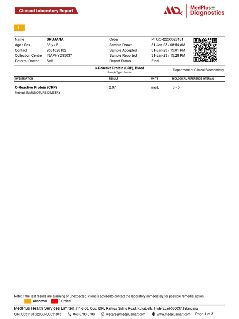 Report 1675159397568 | PDF | C Reactive Protein | Assay