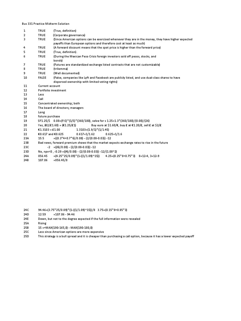 Bus 331 Midterm Solutions Guide | PDF | Business | Finance & Money Management