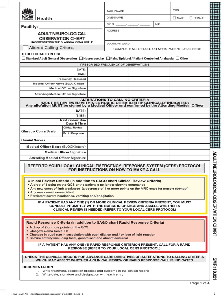 Neurological Observation Chart | PDF | Nervous System | Human Anatomy