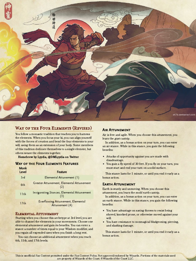 Monk - Way of The Elements Revised - GM Binder | PDF