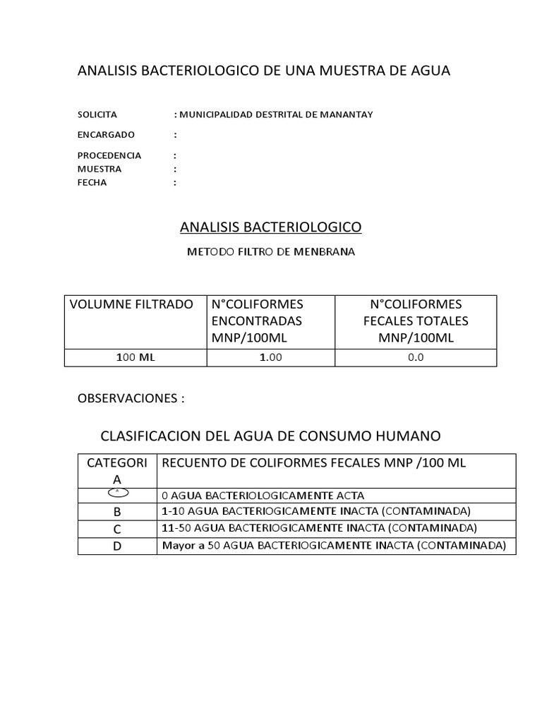 ANALISIS BACTERIOLOGICO DE UNA MUESTRA DE AGUA | PDF | Elementos metálicos | Rieles