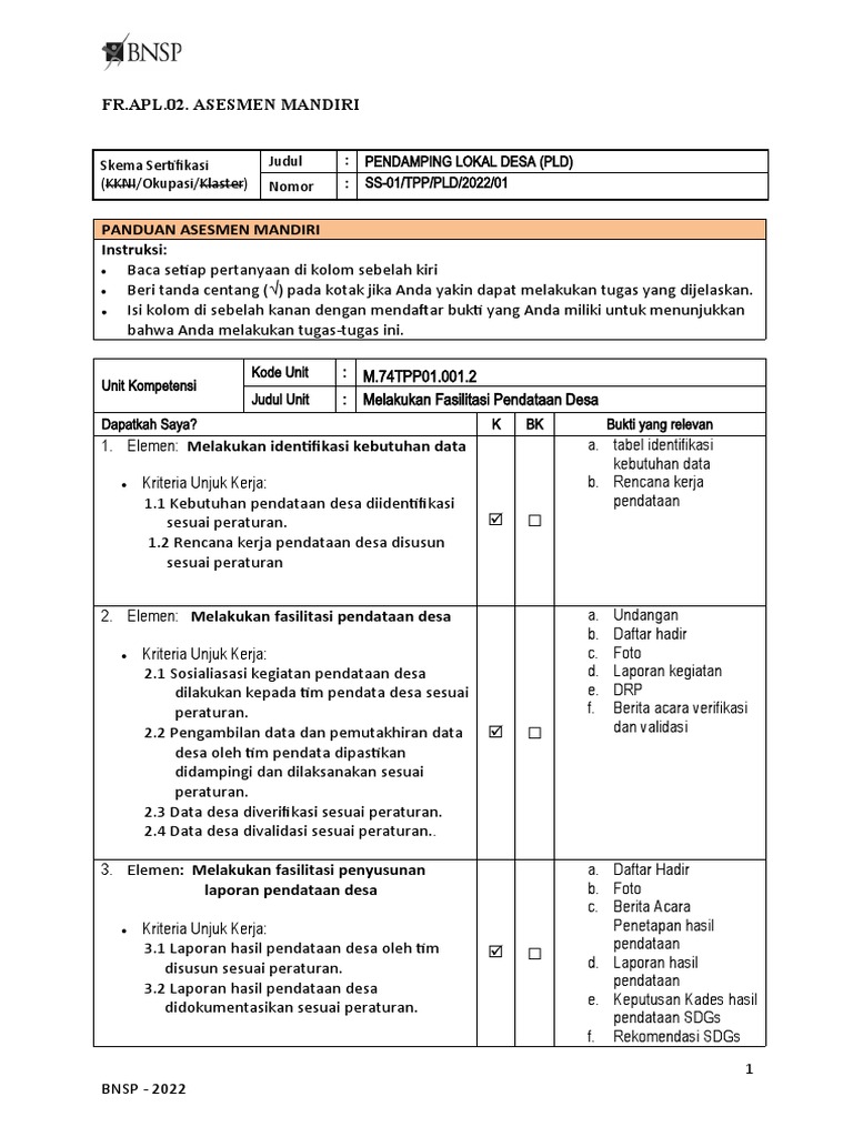 Contoh - FR. APL. 02-PLD-1 | PDF