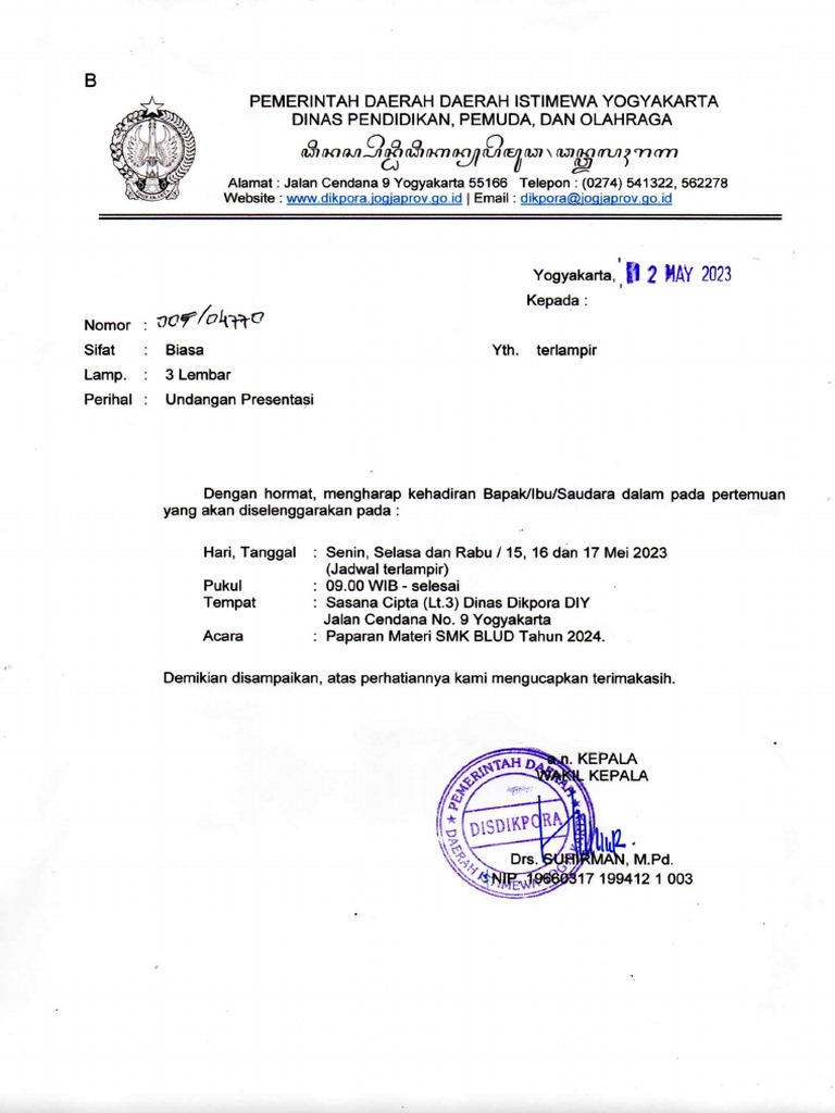 Undangan Paparan Materi SMK BLUD Tahun 2024 | PDF