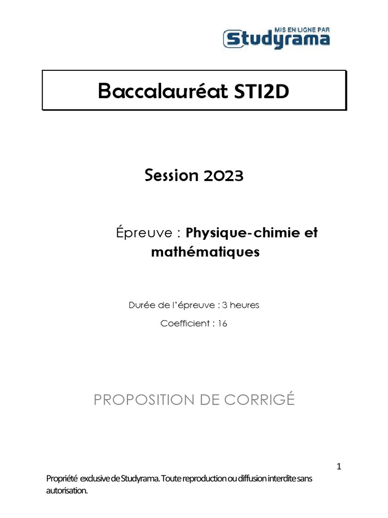 Corrige STI2D Physique Maths 2023 | PDF | Grandeur physique | Quantité