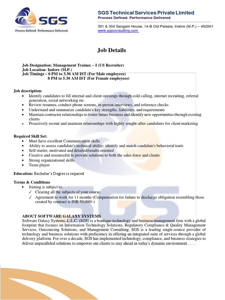 Job Description - Management Trainee US Recruiter | PDF | Employment ...