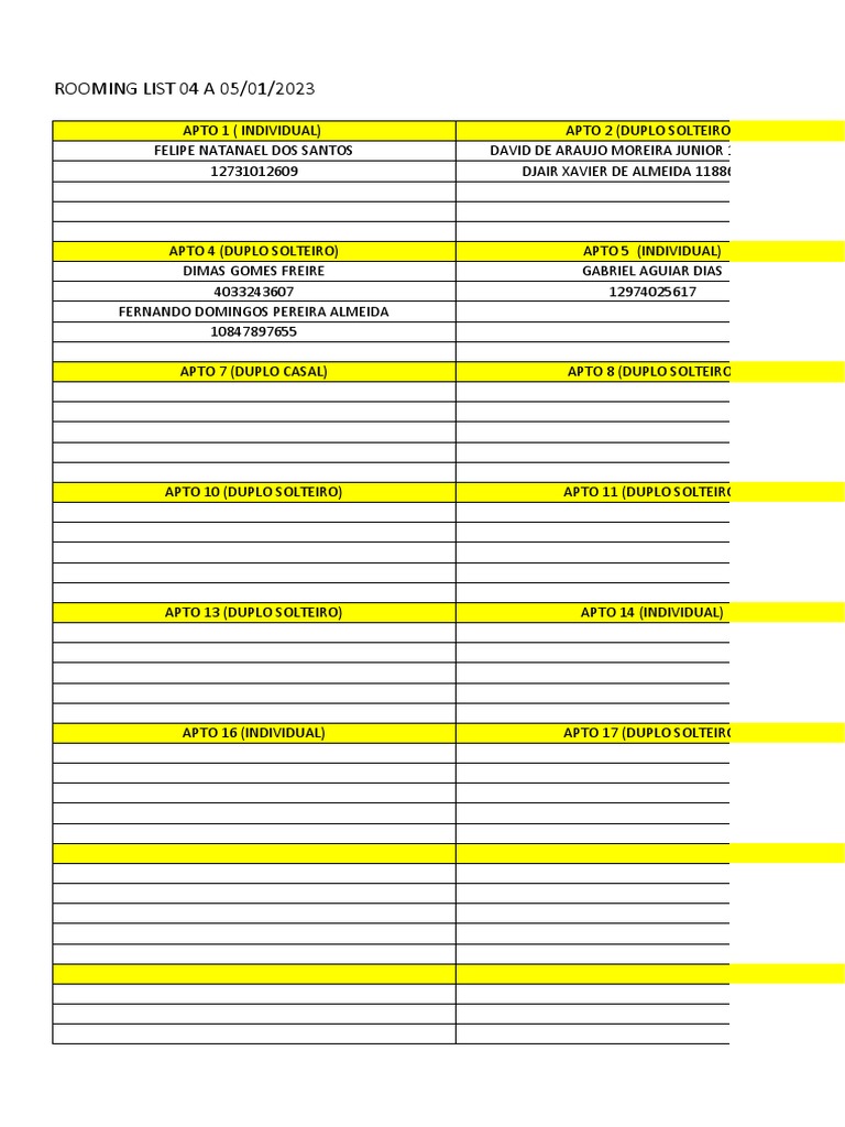 Rooming List 04 A 05/01/2023 | PDF
