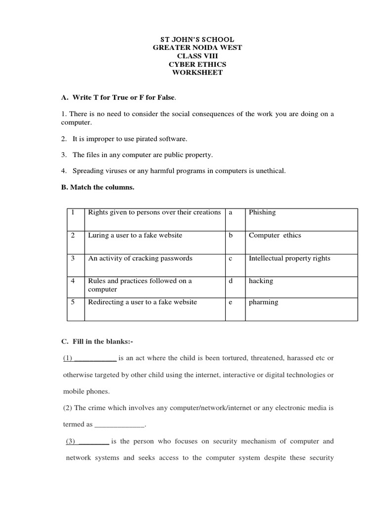 1685718951950 Class 8 Cyber Ethics Worksheet | PDF