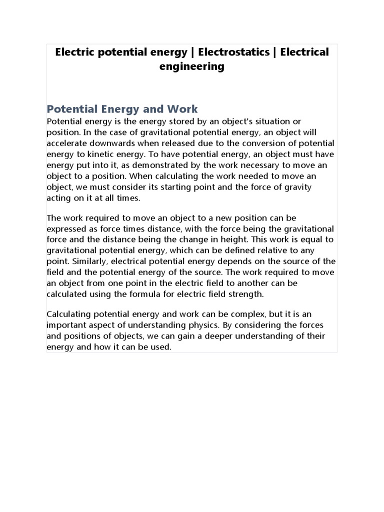 Electrostatics - Electric Potential Energy | PDF