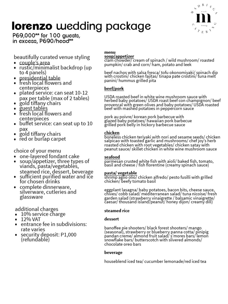 2023 Madriaga Wedding Package | PDF | Salad | Sauce